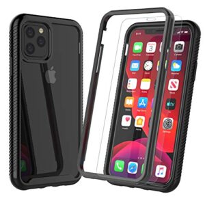 njjex case for iphone 11 pro max, for iphone 11 pro max case 6.5" w/[tempered glass screen protector], [npatt] hybrid impact clear back soft tpu bumper armor rugged shockproof slim phone cover [black]