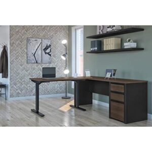 Bestar Connexion L-Shaped Standing Desk with Pedestal, 72W, Antigua & Black