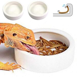 reptile food dish bowl, worm water dish small (2.75in) lizard gecko ceramic pet bowls, mealworms bowls for leopard bearded dragon chameleon hermit crab dubia cricket anti-escape mini superworm feeder