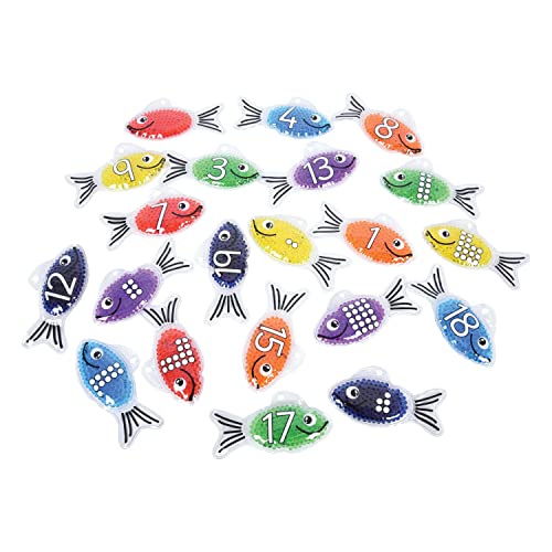 TickiT Rainbow Gel Number Fish - Set of 21 - 7 Colors - Teach Counting 0-20 with Numbers and Subitized Dots - Sensory Manipulative