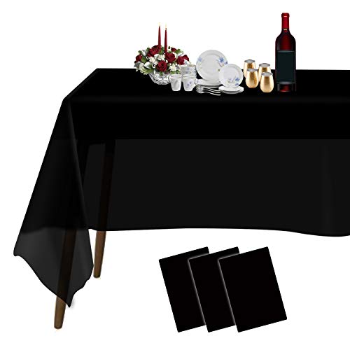 Plastic Tablecloths for Rectangle Tables 3 Pack 54" x 108" Party Table Cloths Disposable for 6 to 8 Foot Tables Indoor or Outdoor Parties Birthdays Weddings Christmas Anniversary Buffet Table (Black)