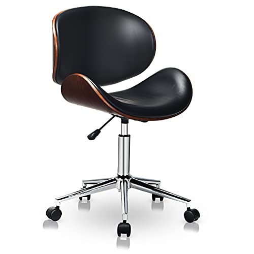 C-CHAIN Adjustable Modern Mid-Century Office Chair with Curved Seat/Back, Swivel Executive Chair, Rolling Computer Chair, Bent Wooden Accent Office Chair for Home and Office