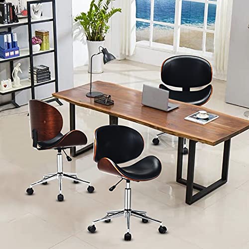 C-CHAIN Adjustable Modern Mid-Century Office Chair with Curved Seat/Back, Swivel Executive Chair, Rolling Computer Chair, Bent Wooden Accent Office Chair for Home and Office