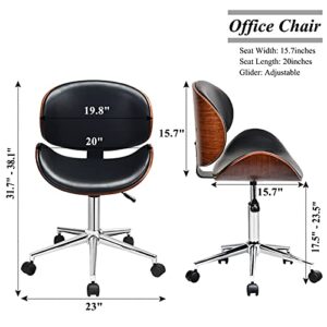 C-CHAIN Adjustable Modern Mid-Century Office Chair with Curved Seat/Back, Swivel Executive Chair, Rolling Computer Chair, Bent Wooden Accent Office Chair for Home and Office