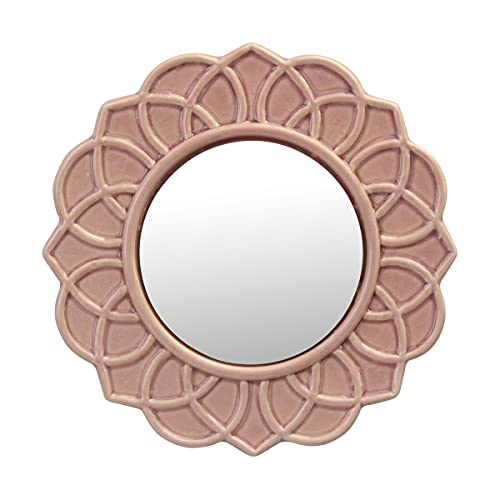 Stonebriar Decorative 9" Dusty Rose Pink Round Floral Ceramic Accent Wall Mirror