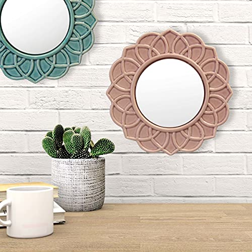 Stonebriar Decorative 9" Dusty Rose Pink Round Floral Ceramic Accent Wall Mirror