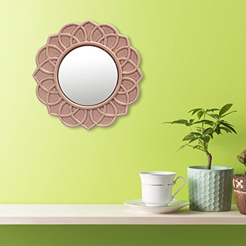 Stonebriar Decorative 9" Dusty Rose Pink Round Floral Ceramic Accent Wall Mirror