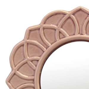 Stonebriar Decorative 9" Dusty Rose Pink Round Floral Ceramic Accent Wall Mirror