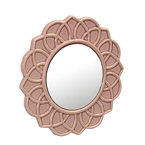 Stonebriar Decorative 9" Dusty Rose Pink Round Floral Ceramic Accent Wall Mirror