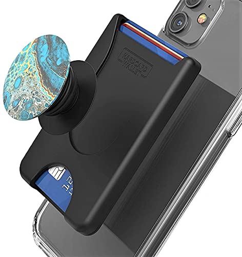 Encased Cell Phone Wallet, 4 Card System (Compatible with Circular Grip) Securely Holds IDs Business and Credit Cards - HardCard Reusable Adhesive Stick On Holder (Matte Black)