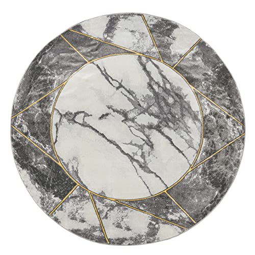 Living Room Rug Grey Gold 3-D Border Marble Pattern Robust, Size:3'11" x 5'7"