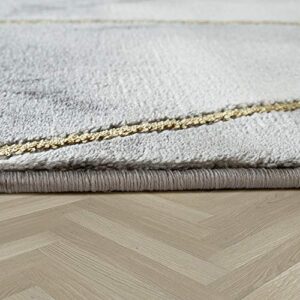 Living Room Rug Grey Gold 3-D Border Marble Pattern Robust, Size:3'11" x 5'7"