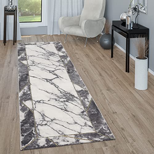 Living Room Rug Grey Gold 3-D Border Marble Pattern Robust, Size:3'11" x 5'7"