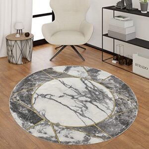 Living Room Rug Grey Gold 3-D Border Marble Pattern Robust, Size:3'11" x 5'7"