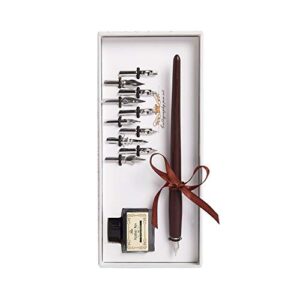 Hethrone Wooden Dip Pen Handcrafted Calligraphy Set with 11 Nibs & Black Ink 