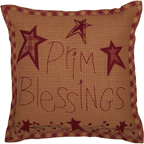 VHC Brands Ninepatch Star Prim Blessings Pillow 12x12 Country Bedding Accessory, Burgundy