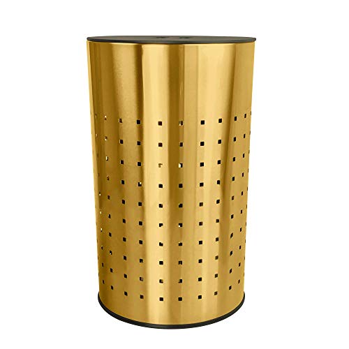 Brushed Gold Laundry Bin & Hamper | 50L Ventilated Stainless Steel Clothes Basket With MDF Lid | Life Time Warranty| (Brushed Gold)