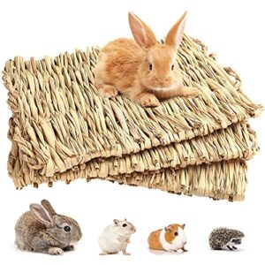 primepets grass mat for rabbits bunny, 3 pack, woven hay mat for small animals, natural straw bedding resting cage mat for guinea pig parrot chinchilla hamster rat