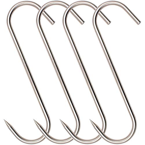 Alele 10" Meat Hook 10mm Heavy Duty Stainless Steel Butcher Hooks for Hanging Beef (10inch 10mm 4p)