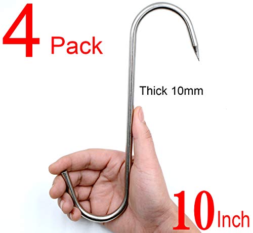 Alele 10" Meat Hook 10mm Heavy Duty Stainless Steel Butcher Hooks for Hanging Beef (10inch 10mm 4p)