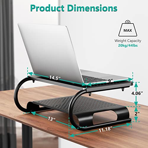 WALI Monitor Stand Riser, Computer Desktop Stand Riser Holder, Vented Metal 2 Tier Desk Shelf for Desk Organizer (STT001B), 1 Pack, Black