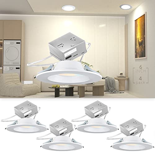 LED Recessed Lighting 6 inch, Dimmable LED Can Light with 3000K/4000K/5000K Switchable, Can-Killer LED Downlight Light Fixtures CRI90 1200LM (110W Eqv.) Brightness-IC Rate (4Pack)