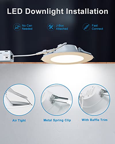 LED Recessed Lighting 6 inch, Dimmable LED Can Light with 3000K/4000K/5000K Switchable, Can-Killer LED Downlight Light Fixtures CRI90 1200LM (110W Eqv.) Brightness-IC Rate (4Pack)