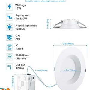 LED Recessed Lighting 6 inch, Dimmable LED Can Light with 3000K/4000K/5000K Switchable, Can-Killer LED Downlight Light Fixtures CRI90 1200LM (110W Eqv.) Brightness-IC Rate (4Pack)