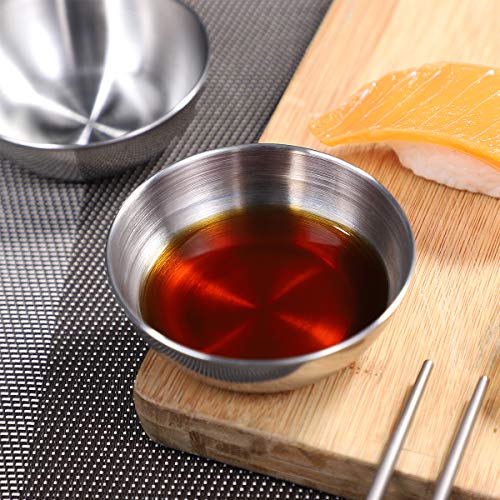 Healeved 8pcs Stainless Steel Sauce Dishes Round Seasoning Dishes Sushi Dipping Bowls Saucers Bowl Mini Appetizer Plates Seasoning Dish Saucer Plates Mini Bowls 3.15 Inch