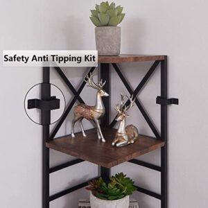 HOMISSUE 6 Tier Industrial Corner Shelf Unit, Tall Bookcase Storage Display Rack for Home Office, Rustic Brown