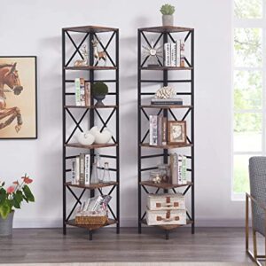 HOMISSUE 6 Tier Industrial Corner Shelf Unit, Tall Bookcase Storage Display Rack for Home Office, Rustic Brown