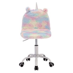 dm furniture cute fuzzy kids chair funny rolling study desk chair colorful girls vanity swivel chair with white foot