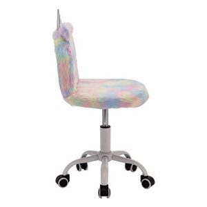 DM Furniture Cute Fuzzy Kids Chair Funny Rolling Study Desk Chair Colorful Girls Vanity Swivel Chair with White Foot