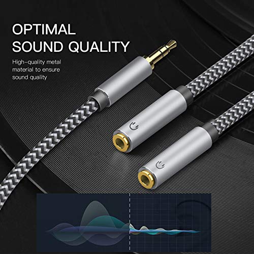 Morelecs Headphone Splitter Nylon-Braided 3.5mm Audio Stereo Y Splitter AUX Splitter 3.5mm Male to 2 Port 3.5mm Female for Earphone, Headset Splitter Adapter