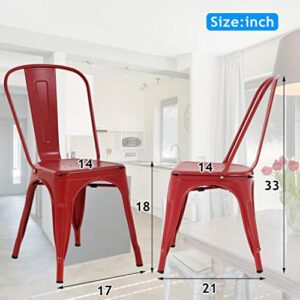 Metal Dining Chairs Indoor-Outdoor Stackable Chic Restaurant Bistro Chair Set of 4 330LBS Weight Capacity Sturdy Cafe Tolix Kitchen Farmhouse Pub Trattoria Industrial Side Bar Chairs Red