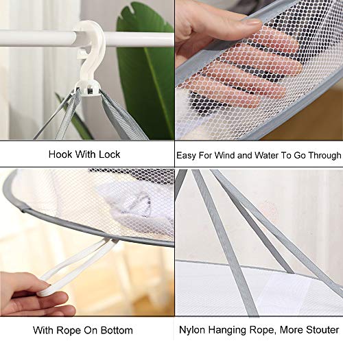 Qtopun Foldable Hanging Mesh Dryer, Sweater Drying Rack Single-Layer Flat Clothes Drying Net Laundry Hanging Mesh Rack for Underwear Lingerie Toy Herb