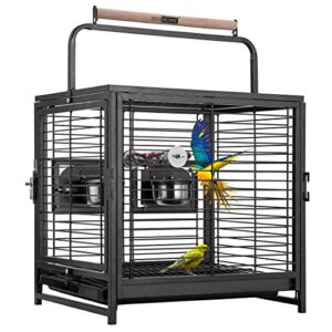 vivohome 19 inch wrought iron bird travel carrier cage for parrots conures lovebird cockatiel parakeets black