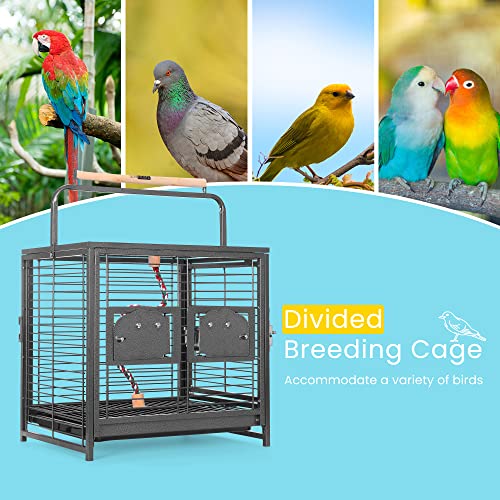 VIVOHOME 19 Inch Wrought Iron Bird Travel Carrier Cage for Parrots Conures Lovebird Cockatiel Parakeets Black