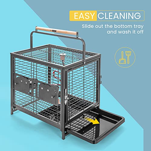 VIVOHOME 19 Inch Wrought Iron Bird Travel Carrier Cage for Parrots Conures Lovebird Cockatiel Parakeets Black