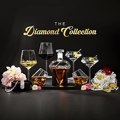 Dragon Glassware Decanter with Glasses Set, Diamond Shaped Decanter Naturally Aerates Whiskey and Wine and Liquor, Includes 2 Unique 10 oz Diamond Glasses, Unique Bar Gift, 25 oz