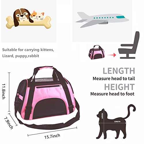 PKKAJLYT Pet Carrier Bag, Cat Travel Portable Bag Home, Airline Approved Duffle Bags, for Little Dogs, Cats and Puppies, Small Animals (Small, Pink)