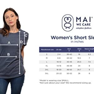 MAI Post Shoulder Surgery Shirts Premium | Easy Snaps on Shirt Sides and Full Arm Opening | Women Short Sleeve Shirt | Chemo Clothing | Soft Fabric | Dialysis Clothing Heather Blue | Adaptive Clothing