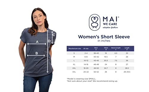 MAI Post Shoulder Surgery Shirts Premium | Easy Snaps on Shirt Sides and Full Arm Opening | Women Short Sleeve Shirt | Chemo Clothing | Soft Fabric | Dialysis Clothing Heather Blue | Adaptive Clothing