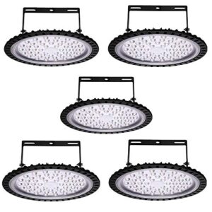 ufo led high bay light, 6000-6500k, ip54, waterproof dust proof, warehouse led lights high bay lighting for garage, factory, gymnasium, basement, parking（newest design ）… (200w) (5 pcs)