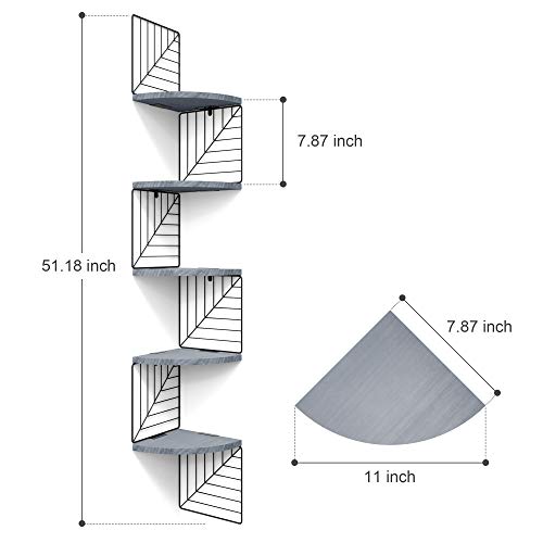 Love-KANKEI Corner Shelf Wall Mount of 5 Tier Rustic Wood Floating Shelves Wall Shelves for Bedroom Living Room Bathroom Kitchen Office and More Weathered Grey