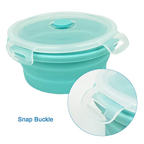 CARTINTS Small Collapsible Bowl Silicone Food Storage Containers Collapsible Camping Bowl for Travel Camping Hiking with Airtight Plastic Lids and 2Pack Silicone Dish Sponges- Blue, 350ml