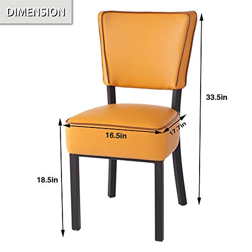 KARMAS PRODUCT Set of 2 Upholstered Dining Chairs with Back 18 Inches PU Leather Leisure Padded Chairs with Steel Legs (Orange)