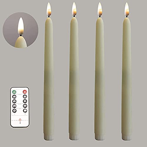 11 inch Ivory Wax Flameless Taper Candles with Remote and Timer, Use 2-AA Battery(not Included Runs 200 Hours, Diameter 0.9", Set of 4, for Holiday, Wedding and Party