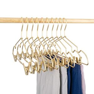 Koobay Premium 16.5” Matte Gold Metal Clothes Clips Hangers, Heavy Duty Skirt Slack Hangers, Metal Rack for Trousers Non Slip Clips, Clothes Hangers Display and Storage, 30 Pack