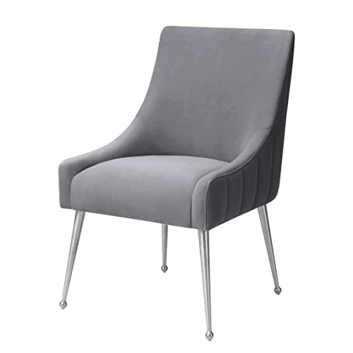 MEXIYA Irina Dining Chair Modern Light Grey Easy Clean Velvet Upholstered Side Chair with Brushed Silver Leg